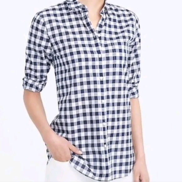 J. Crew Factory | Tops | J Crew Factory Navy And White Gingham Button Down Top | Poshmark